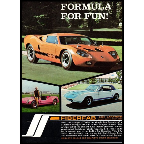 Fiberfab | Art | 968 Fiberfab Avenger Gt12 Vintage Print Ad 7s Kit Car ...